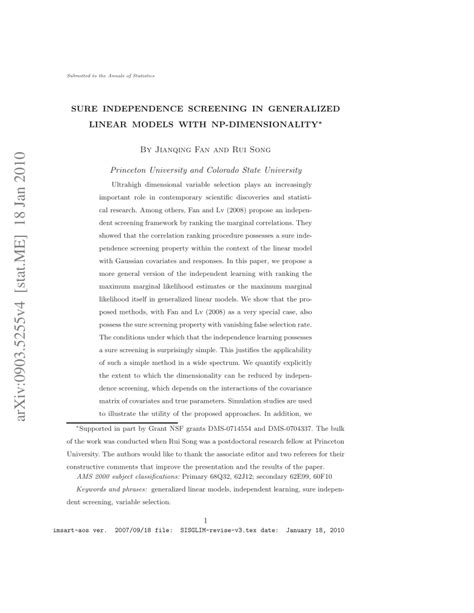 Pdf Sure Independence Screening In Generalized Linear Models With Np Dimensionality