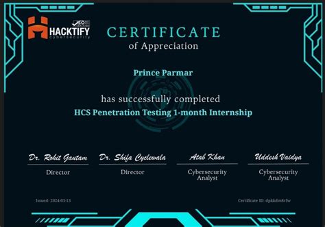 Prince Parmar On Linkedin Cybersecurity Penetrationtesting Internship Hacktifyintern