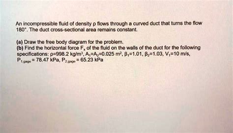 An Incompressible Fluid Of Density P Flows Through A Curved Duct That Turns The Flow 180° The