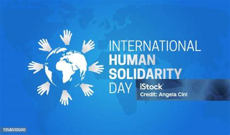글로브와 손과 함께하는 블루 인터내셔널 휴먼 연대의 날 배경 일러스트 12월에 대한 스톡 벡터 아트 및 기타 이미지 12월