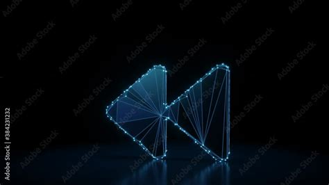3d Rendering 4k Fly Through Wireframe Neon Glowing Symbol Of Double Fast Backward Left Triangle