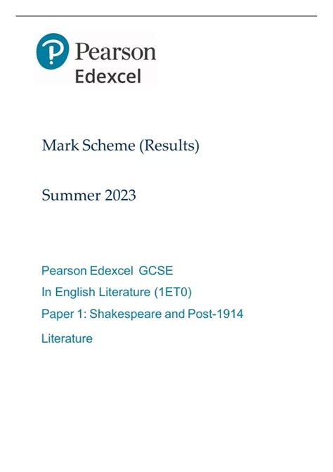 Gcse Edexcel May 2023 English Literature Paper 1 Mark Scheme English Stuvia Uk
