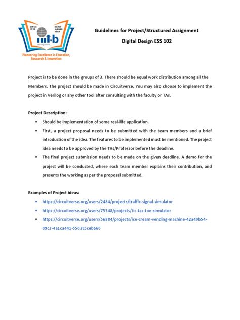 Project Structured Assignment Guidelines Ess 102 Digital Design Pdf