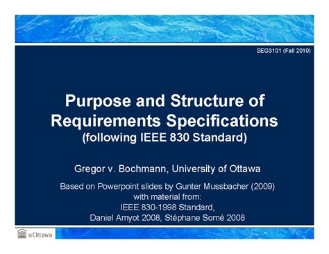 Seg3101 Ch3 2 Requirements Documentation Standards Ieee830 Gregor V Bochmann University