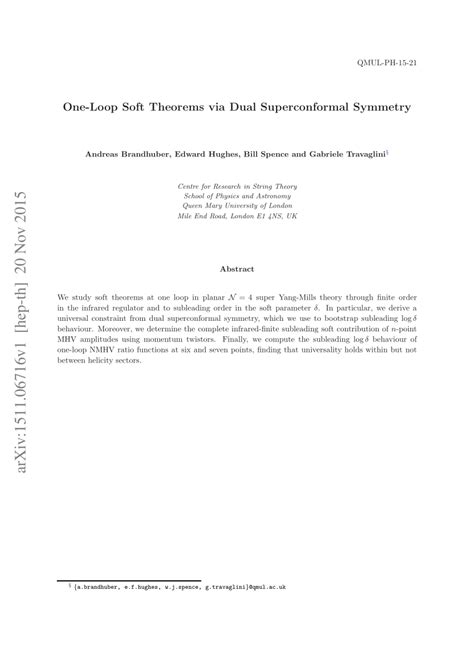 Pdf One Loop Soft Theorems Via Dual Superconformal Symmetry