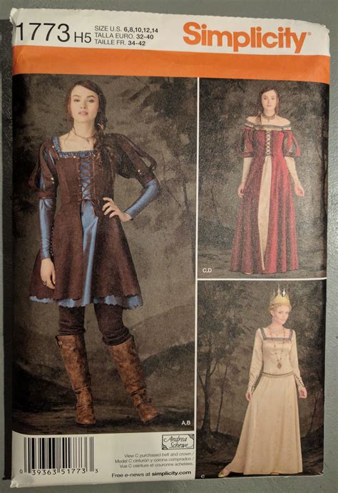 Simplicity 1773 Medieval Dress Cosplay Dress Costume Patterns