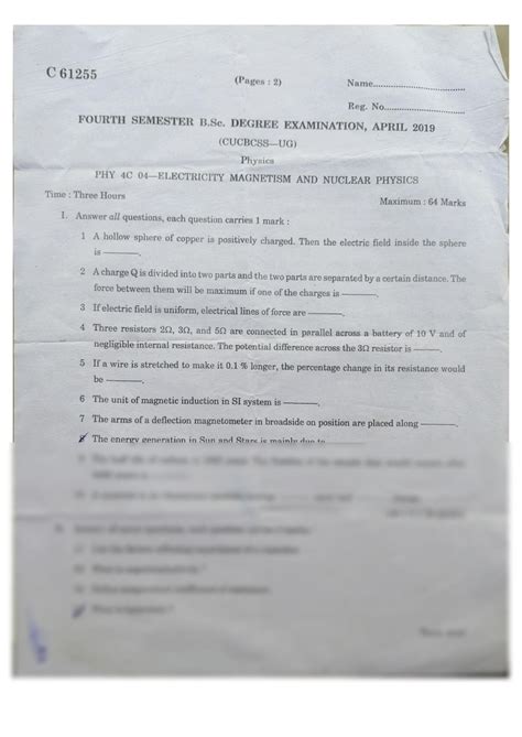 SOLUTION Physics Model Questions Degree 4th Sem 2019 Studypool