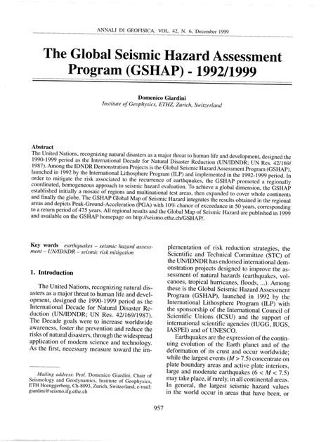Pdf The Global Seismic Hazard Assessment Program Gshap 19921999