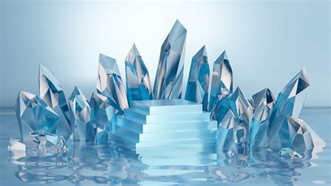 화장품 프리젠테이션 받침대 또는 플랫폼 배경 3d 일러스트레이션을 위한 크리스탈 결정체에 대한 스톡 사진 및 기타 이미지