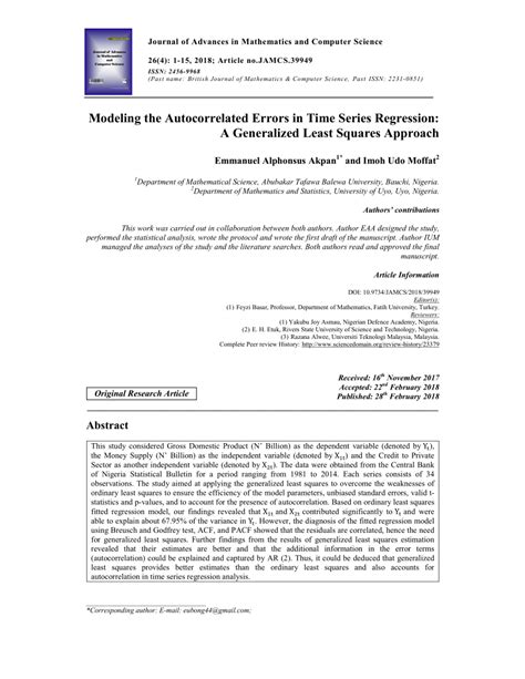 pdf modeling the autocorrelated errors in time series regression a