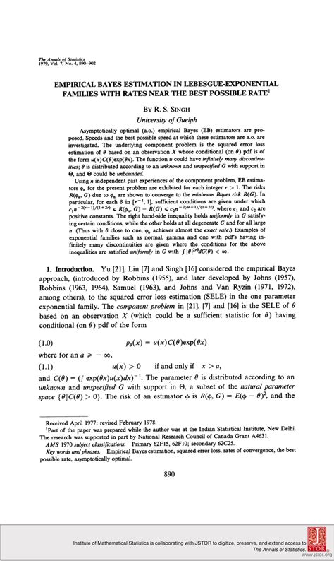Pdf Empirical Bayes Estimation In Lebesgue Exponential Families With Rates Near The Best