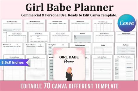 Editable Girl Babe Planner For Canva Kdp Graphic By Shumaya Creative Fabrica
