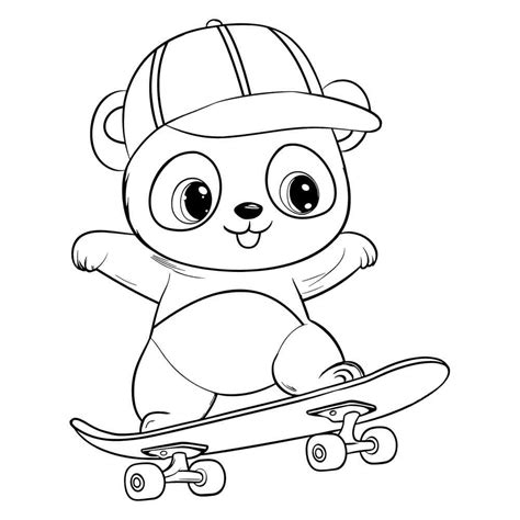 Раскраска Милая панда на скейте распечатать раскраски для детей