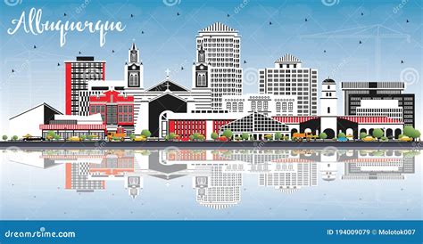 Albuquerque New Mexico City Skyline With Color Buildings Blue Sky And