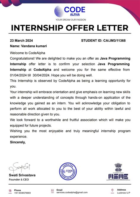 Vandana Kumari On Linkedin Thrilled To Share That A One Month Internship As A Java Programming