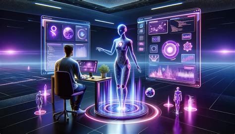 Premium Photo Futuristic Interface With Holographic Ai Assistant In Hightech Workspace