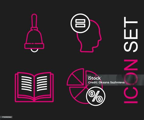 Set Line Graph Schedule Chart Diagram Open Book Calculation And Ringing Bell Icon Vector Stock