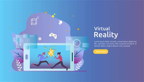 가상 증강 현실 인물 캐릭터는 Vr 인터페이스를 만지고 게임 교육 엔터테인먼트 학습을 재생 고글을 착용 템플릿 배너 프레젠테이션