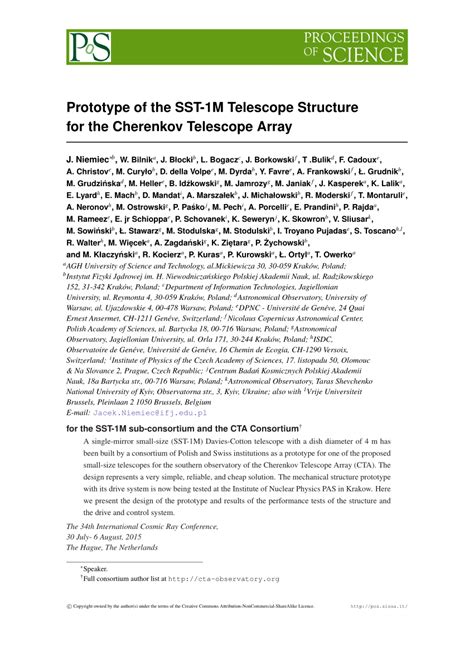 Pdf Prototype Of The Sst 1m Telescope Structure For The Cherenkov Telescope Array