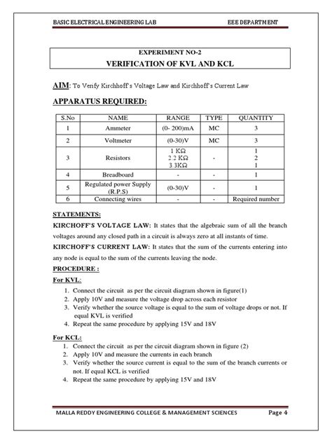Verification Of Kvl And Kcl Pdf Voltage Electrical Network