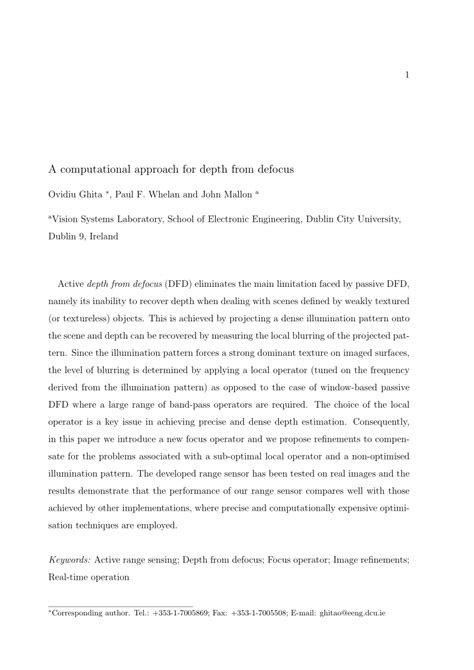 Pdf Computational Approach For Depth From Defocus