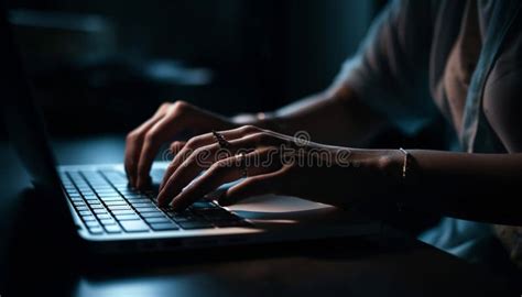 Human Hand Working On Laptop Typing E Mail Generated By Ai Stock Illustration Illustration Of