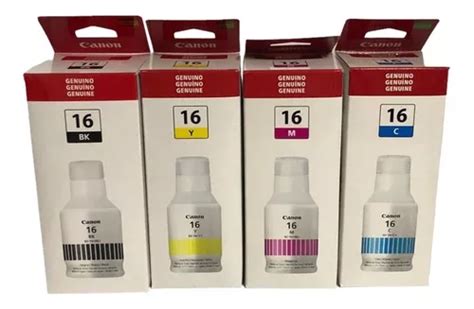 Pack Kit 4 Botellas De Tinta Canon 16 Y C M K Gi 16