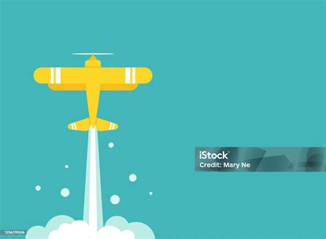 노란색 복고풍 비행기 또는 비행기는 구름과 하늘에 비행 플랫 오래된 빈티지 항공기 개발에 대한 스톡 벡터 아트 및 기타 이미지