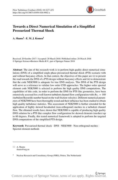 Towards A Direct Numerical Simulation Of A Simplified Pressurized Thermal Shock Request PDF