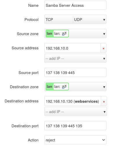 Setup Firewall Traffic Rule To Reject All Communication To Ports Network And Wireless