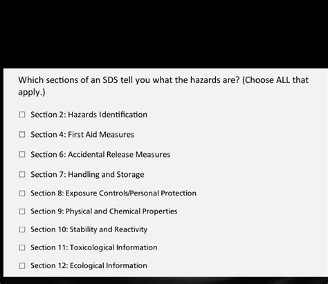 Solved Which Sections Of An Sds Tell You What The Hazards Are Choose