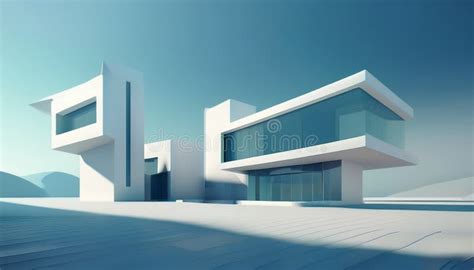 Architectural Rendering Of A Modern Building In A Simple And Clean Geometry Stock Illustration
