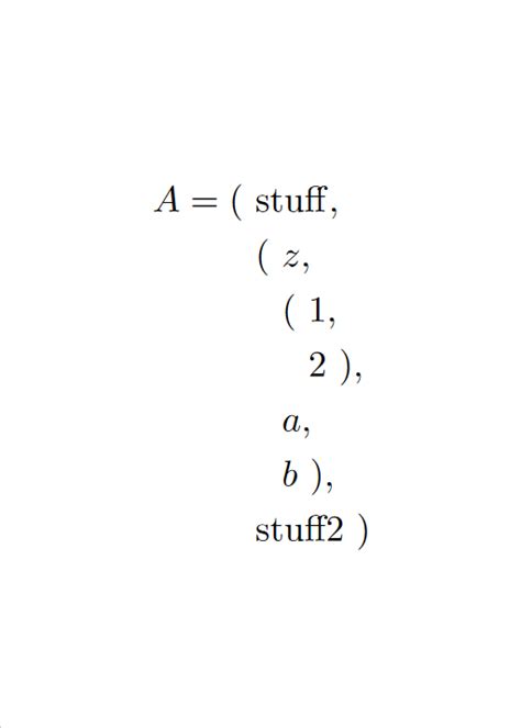 Math Mode How Can I Easily Align Elements Of Nested Sequences In An