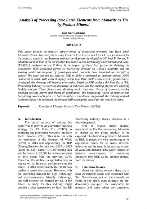 Pdf Analysis Of Processing Rare Earth Elements From Monazite