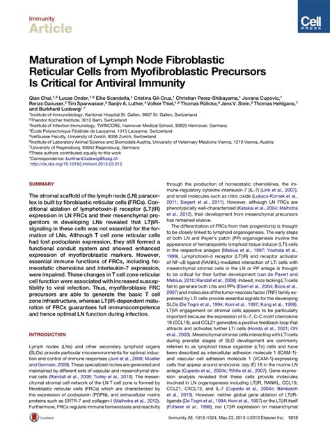 Pdf Maturation Of Lymph Node Fibroblastic Reticular Cells From Myofibroblastic Precursors Is