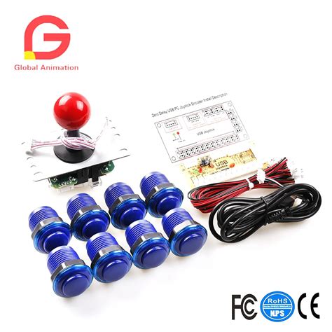 Arcade Game DIY Kit 8X Arcade Push Button With Translucent Rim 1X Zero Delay Encoder 1X 5Pin
