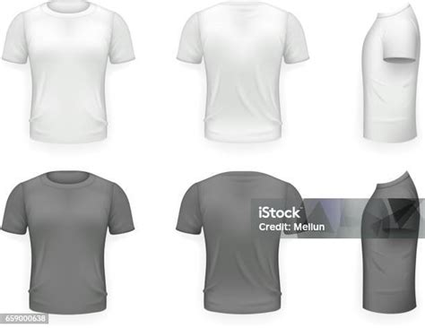 검정과 흰색 T셔츠 프런트 사이드 다시 보기 템플릿 현실적인 3d 디자인 아이콘 투명 배경 절연 벡터 일러스트 레이 션 T 셔츠에 대한 스톡 벡터 아트 및 기타 이미지