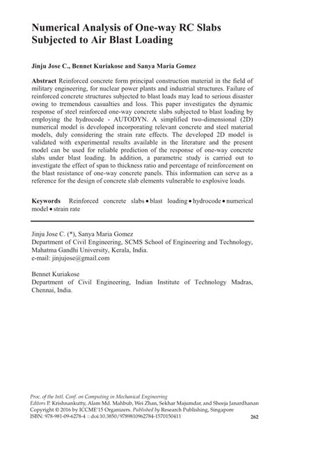 Pdf Numerical Analysis Of One Way Rc Slabs Subjected To Air Blast Loading
