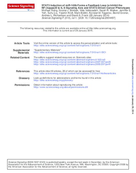 Pdf Stat3 Induction Of Mir 146b Forms A Feedback Loop To Inhibit The Nf B To Il 6 Signaling