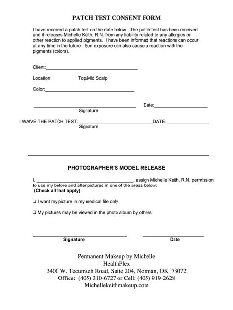 patch test consent form fill online printable fillable blank