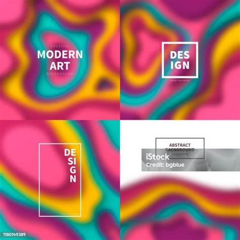 화려한 파도 모양흐린 배경의 세트 추상 적 트렌디 한 디자인 0명에 대한 스톡 벡터 아트 및 기타 이미지 0명 3차원 형태 4가지 개체 Istock