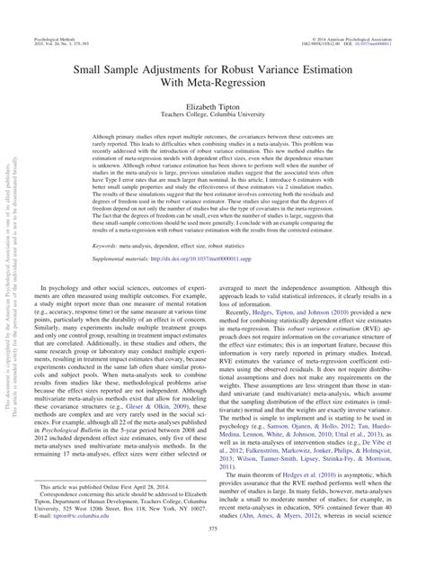 Small Sample Adjustments For Robust Variance Estimation With Meta