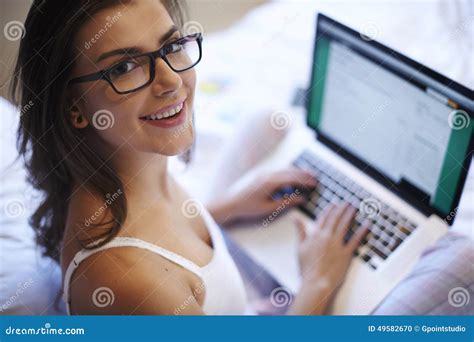 Woman Checking Email Box Stock Photo Image Of Screen