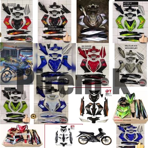 Coverset Bodyset Yamaha Lc Lc135 V1 Merah Api Biru Api Hijau Api Merah Hitam Biru Putih Hitam