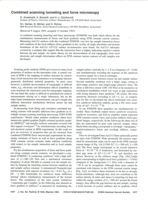 Pdf Combined Scanning Tunneling And Force Microscopy
