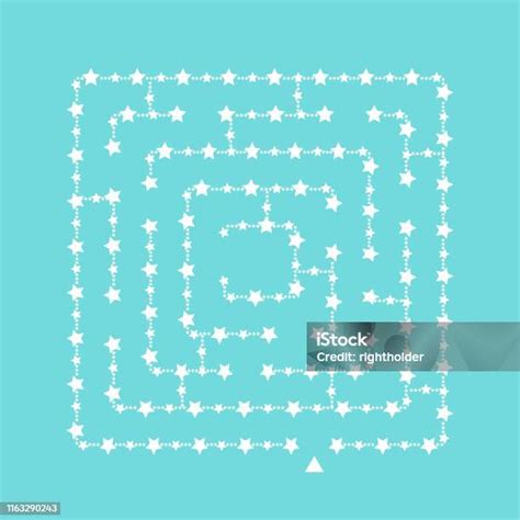 간단한 사각형 미로 별이 빛나는 하늘 아이들을위한 게임 아이들을위한 퍼즐 입구 1개 출구 1개 미로 수수께끼 청록색 배경에 격리