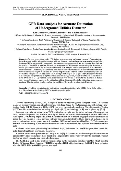 Pdf Gpr Data Analysis For Accurate Estimation Of Underground Utilities Diameter