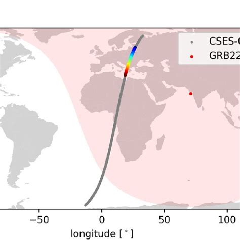 A Map Of The Earth With The Cses 01 Orbit 259770 On 2022 October 9