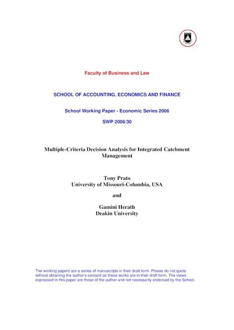 Pdf Multiple Criteria Decision Analysis For Integrated Catchment