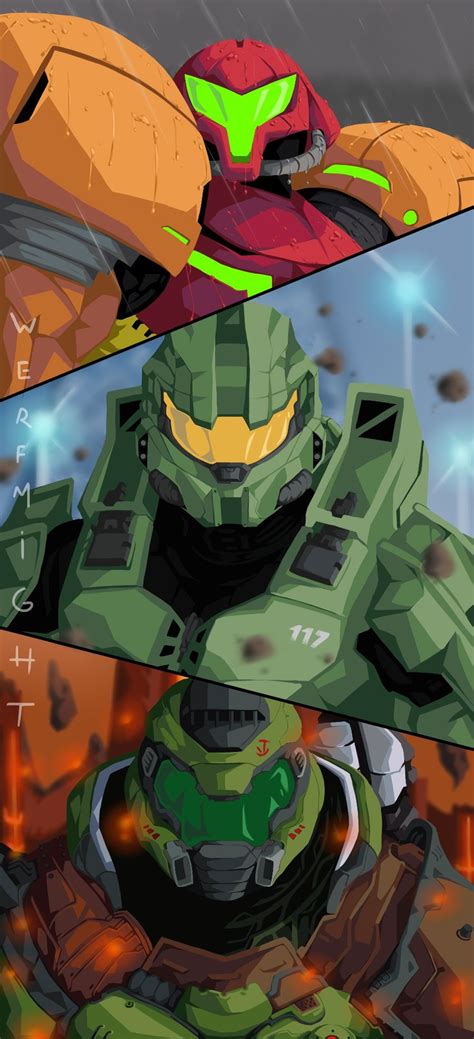 Samus Aran Doomguy And Master Chief Metroid And 3 More Drawn By